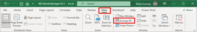 How to View Two Worksheets Side by Side in Excel