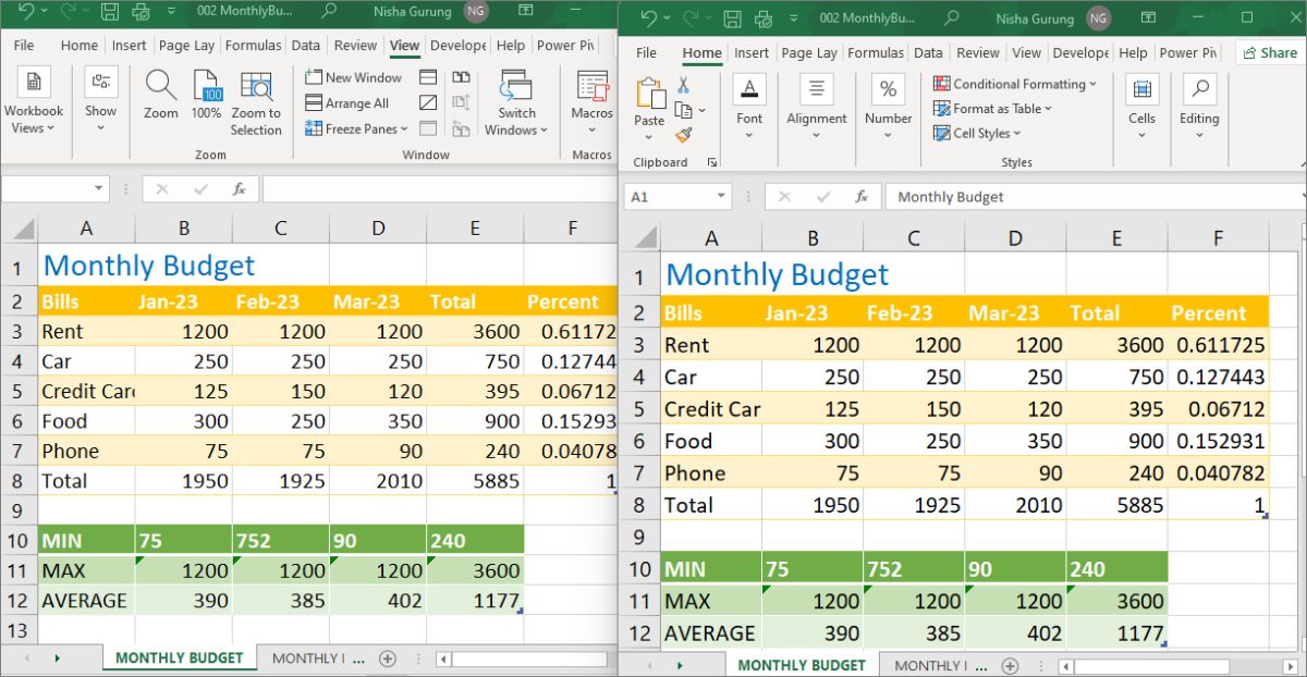 How to View Two Worksheets Side by Side in Excel