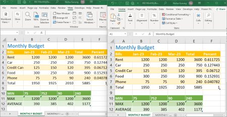 How to View Two Worksheets Side by Side in Excel