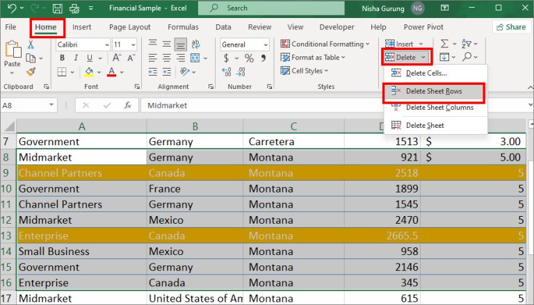 How to Delete a Row in Excel
