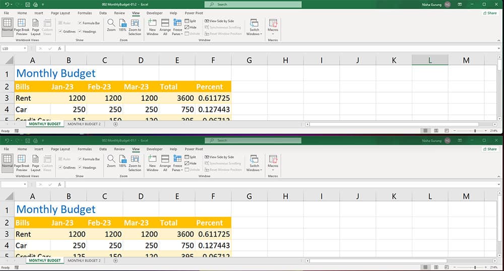 How To View Two Worksheets Side By Side In Excel