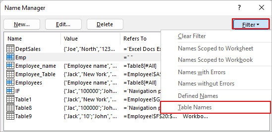How To Name A Table In Excel