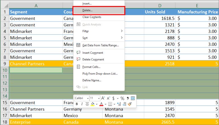 How to Delete a Row in Excel