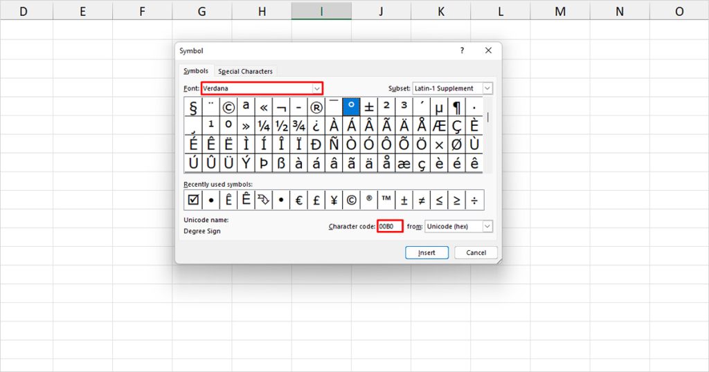How To Insert A Degree Symbol In Excel