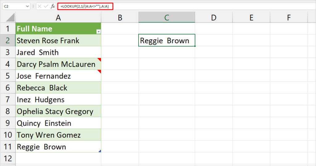 How To Retrieve Last Value In Column Excel