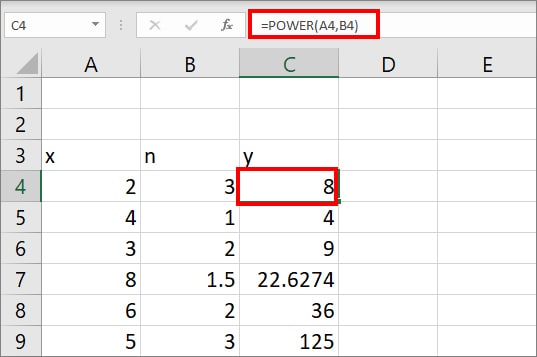 How to Use Power Function in Excel
