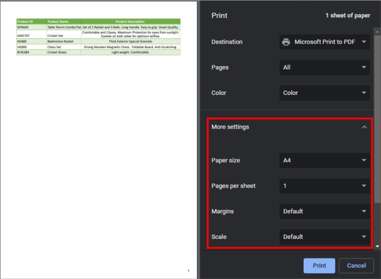 How to Set Print Area in Google Sheets