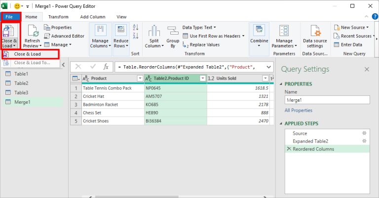How to Merge or Combine Tables in Excel