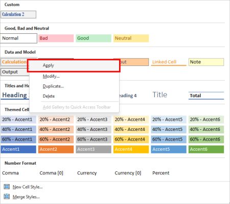 How to Apply Calculation Style in Excel