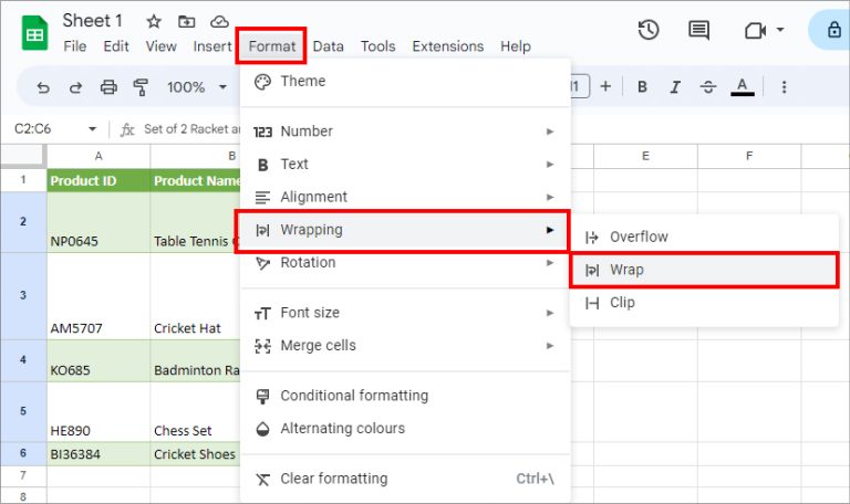 How to Wrap Text in Google Sheets