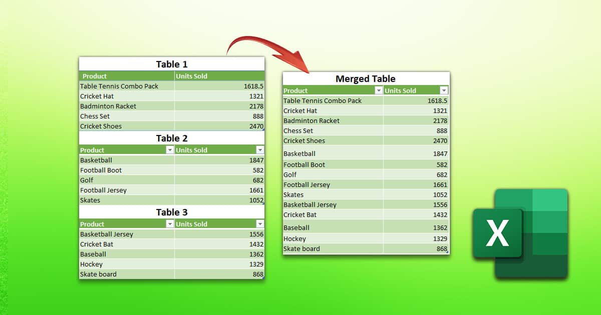 How To Merge Or Combine Tables In Excel