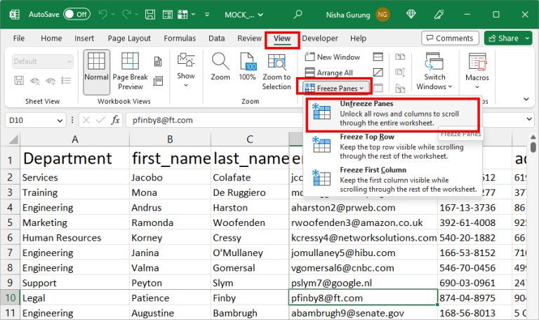How to Freeze Rows or Columns in Excel