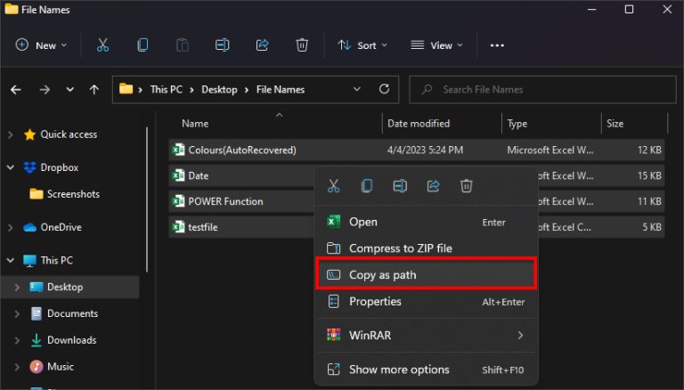 How to Copy File Names Into Excel