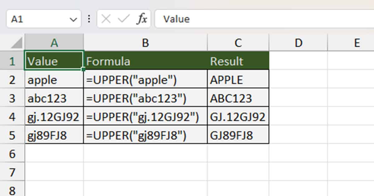 How to Use UPPER Function in Excel