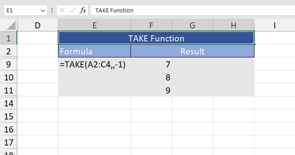 How to Use TAKE Function on Excel