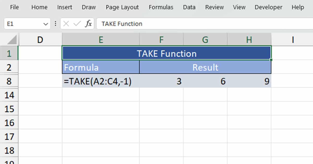 How to Use TAKE Function on Excel