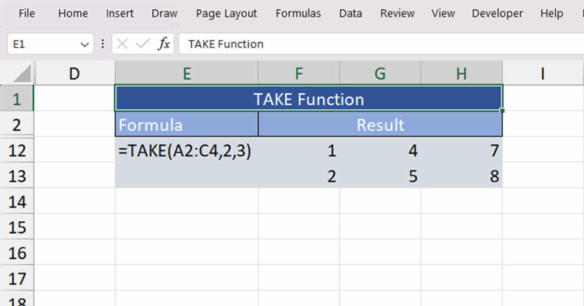 How to Use TAKE Function on Excel