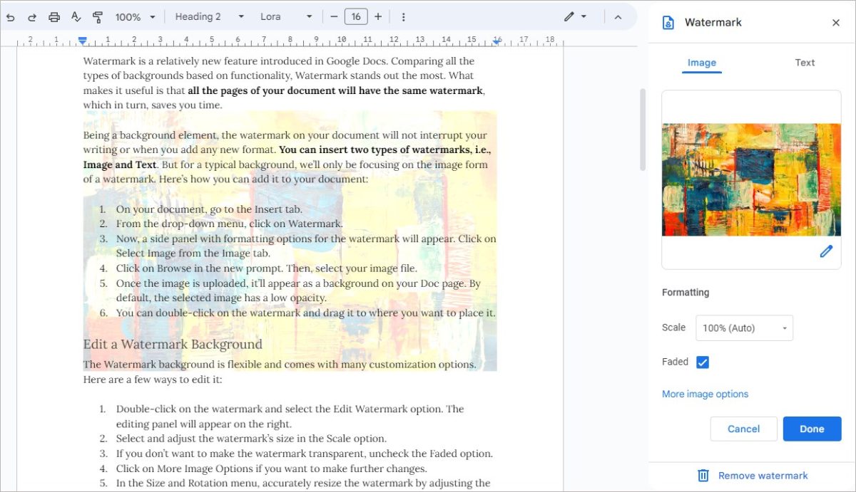 How to Insert Background in Google Docs