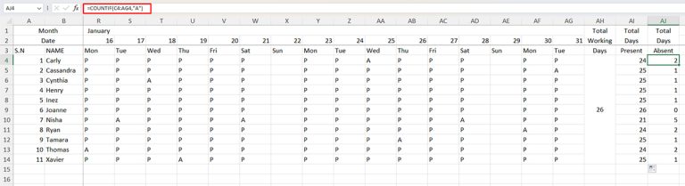 How to Make a Monthly Attendance Sheet in Excel with Formula