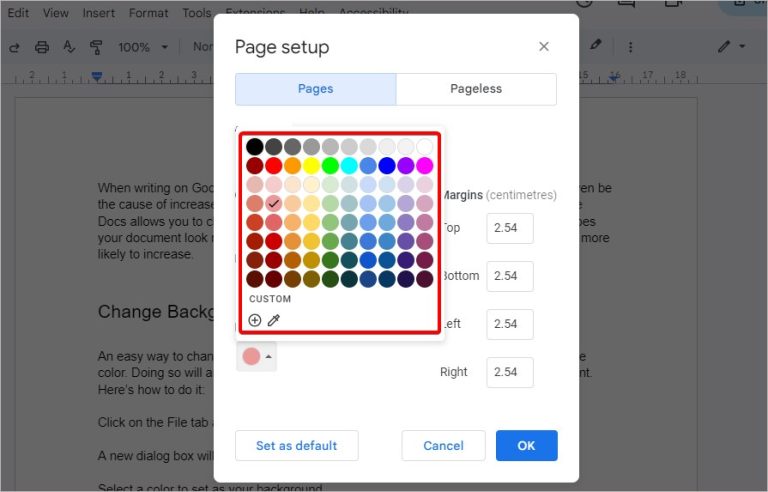 How to Change Background Color on Google Docs