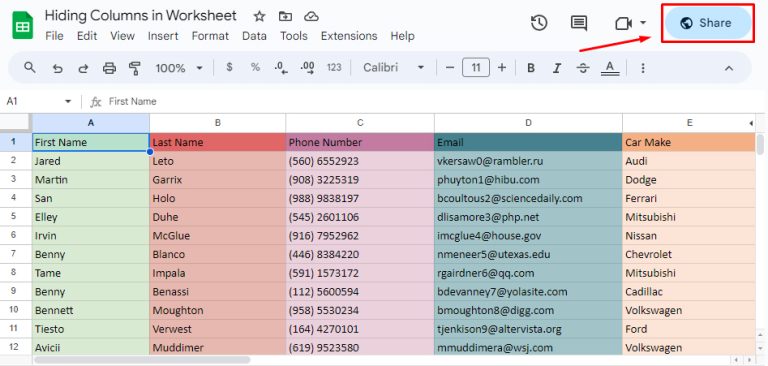 How to Hide Columns in Google Sheets