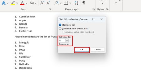 How to Continue Numbering Between Two Lists in Word