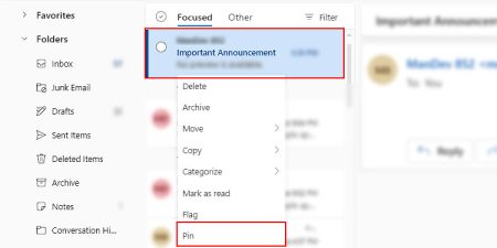 How to Pin Email in Outlook