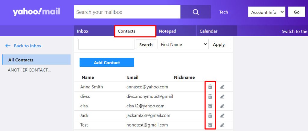 How to Delete Contacts in Yahoo Mail