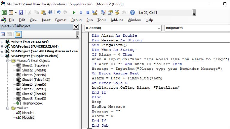 How to Set and Ring an Alarm in Excel