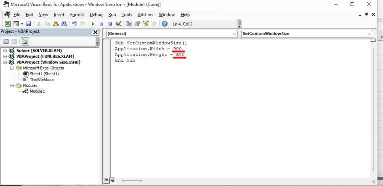 How to Change the Window Size in a Macro in Excel?