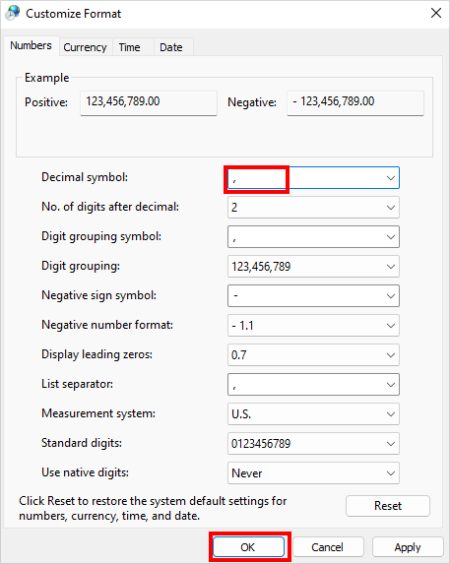5 Ways to Change Dot to Comma in Excel